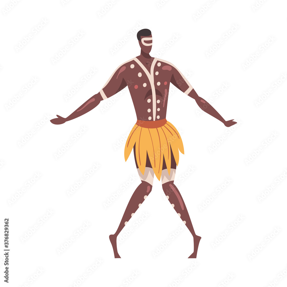 African Ritual Dance, Man Dancing Folk Dance Wearing Loincloth Cartoon ...