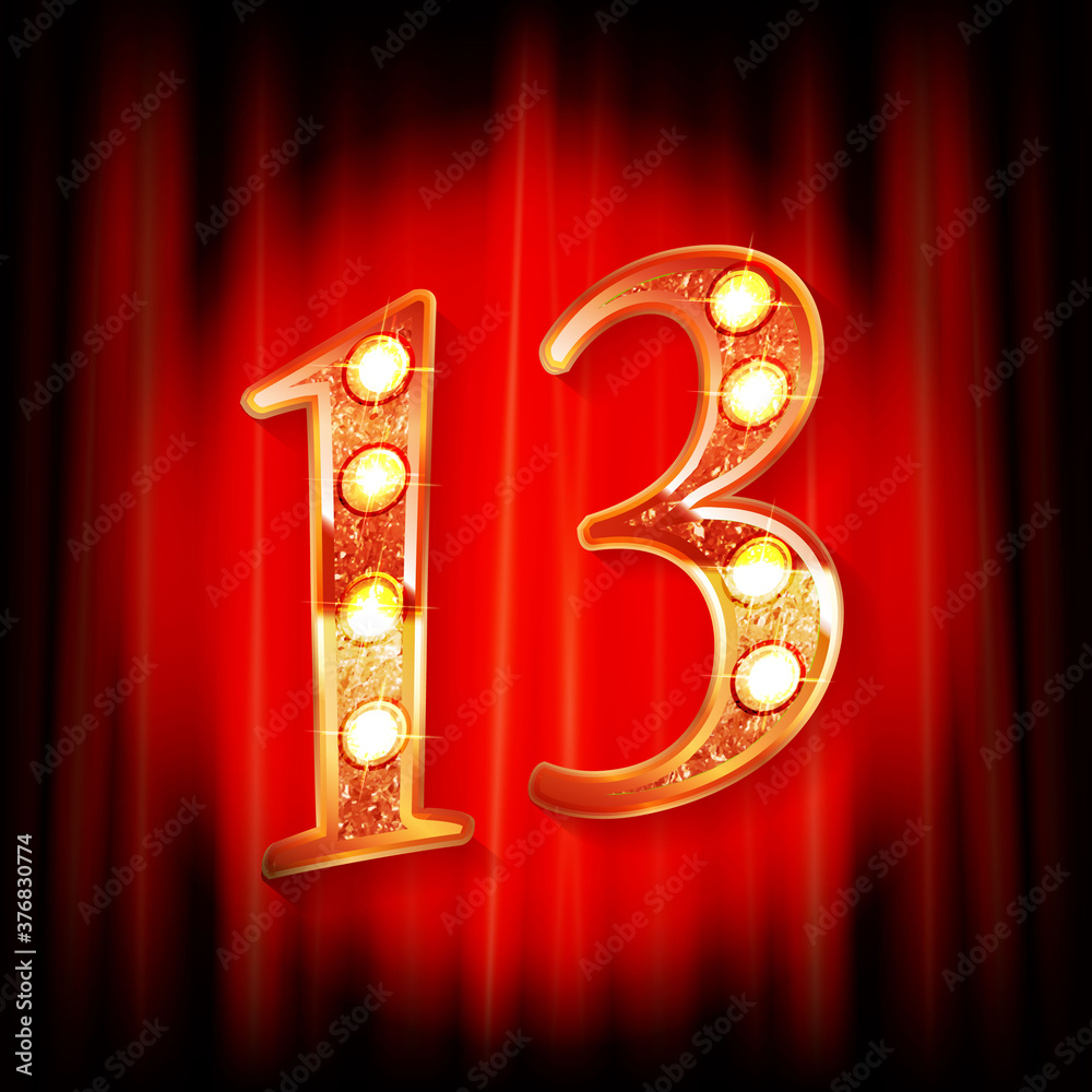 Gold numbers 13. Greeting card Stock Vector | Adobe Stock