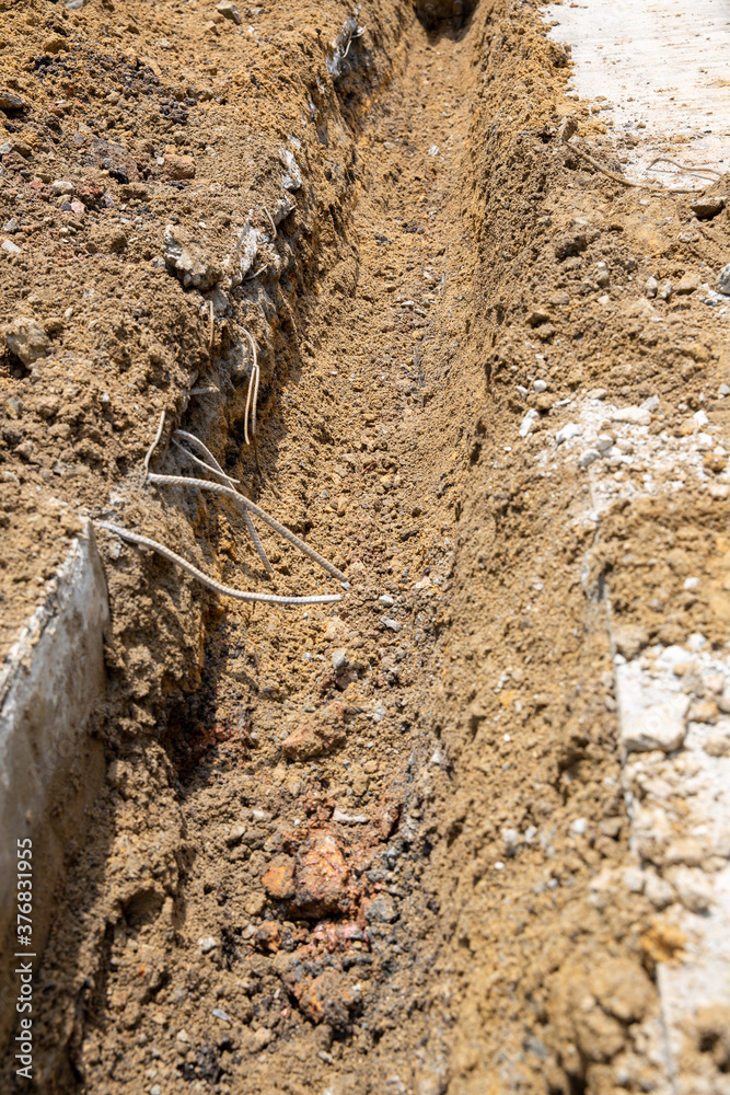 Digging road before install Pipe Water. Excavation water drainage at ...