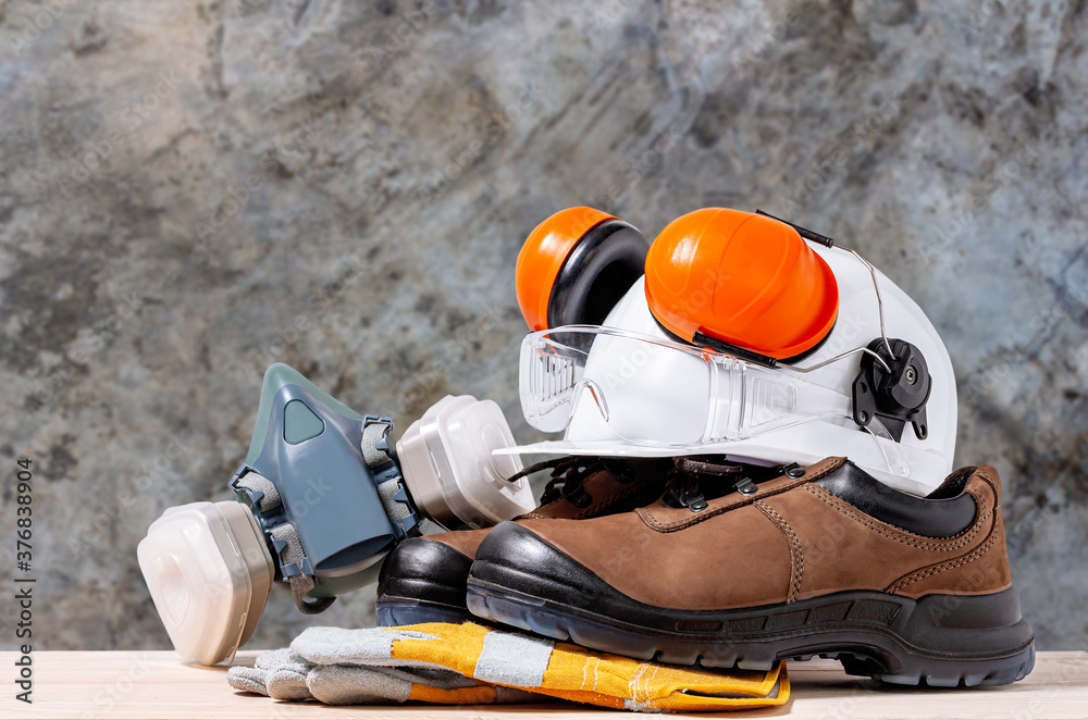 Standard construction safety equipment , safety first concepts Stock ...