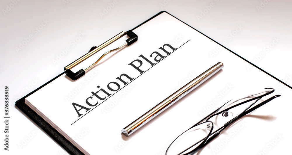 ACTION PLAN Concept on white sheet with pen and glasses Stock Photo ...