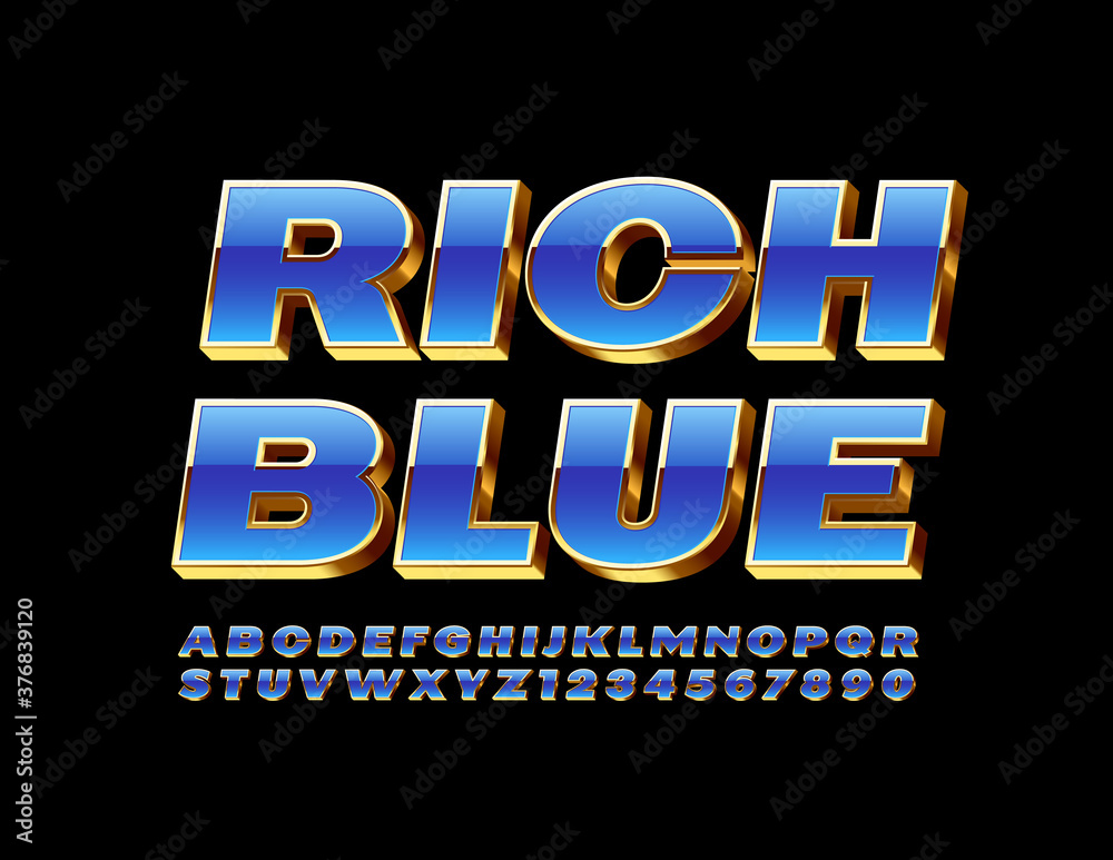 Vector Rich Blue And Gold Font 3D Glossy Alphabet Luxury Chic Letters vector-rich-blue-and-gold-font-3d-glossy-alphabet-luxury-chic-letters