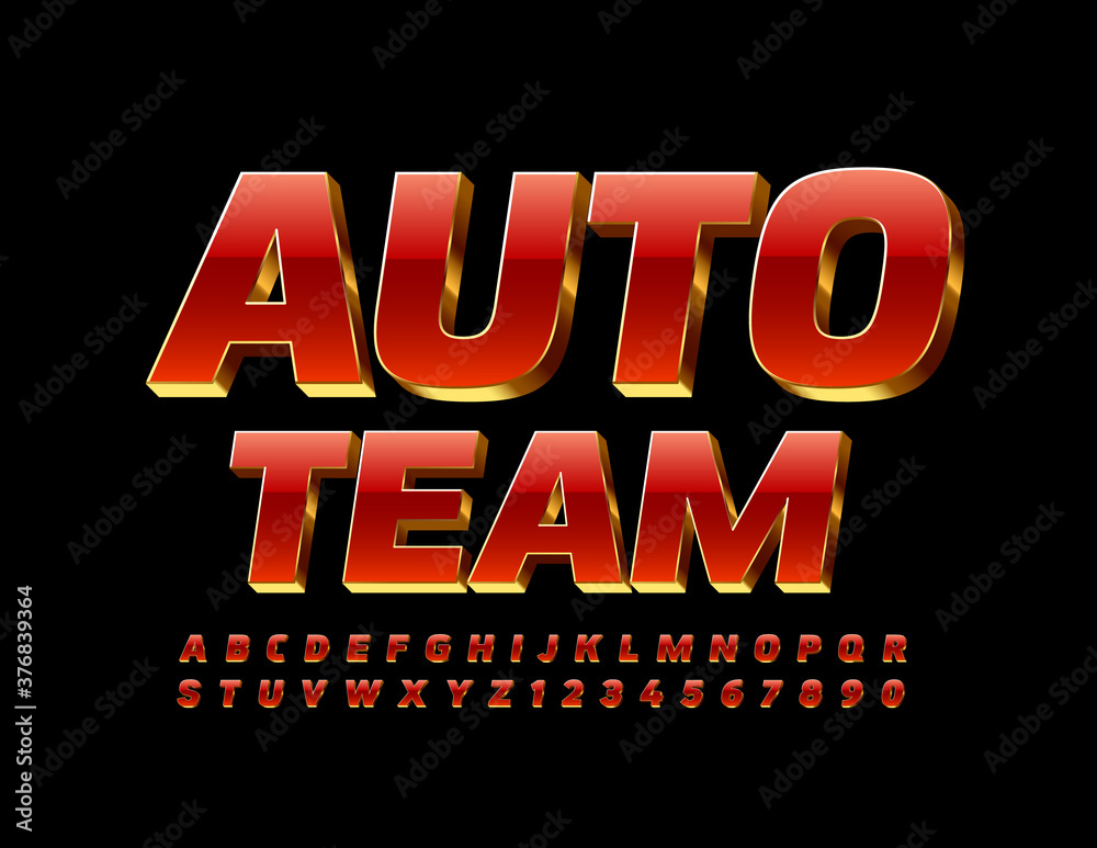 Vector elite logo Auto Team. Red and Gold shiny Font. 3D premium ...