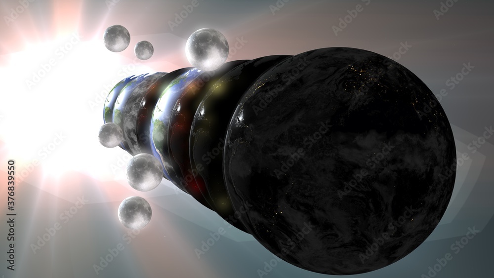 Parallel universe multiple earth illustration realistic 3D rendering ...
