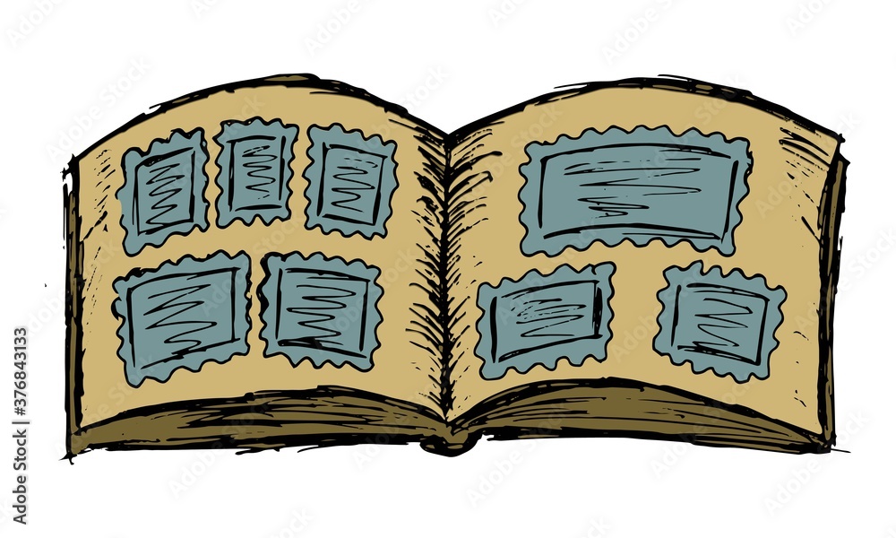 Simple cartoon clipart of an open book with pictures on the pages ...