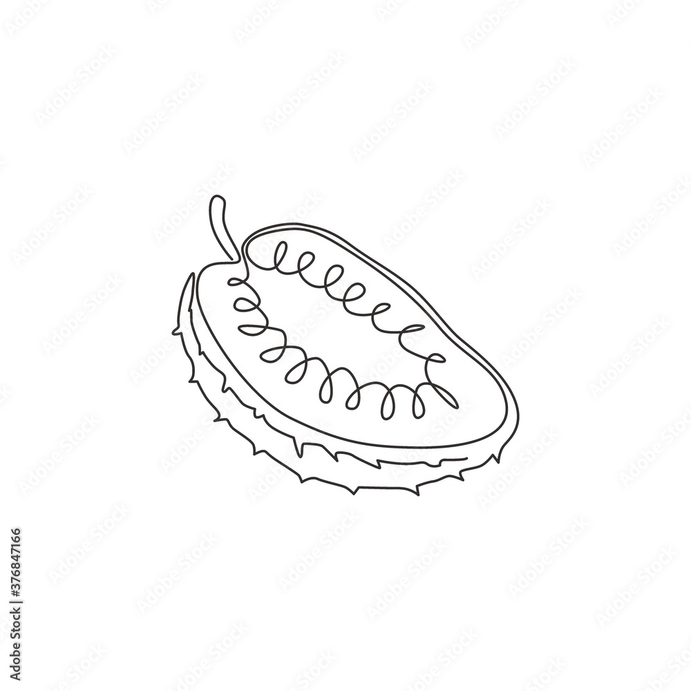 One single line drawing of half sliced healthy organic soursop for ...