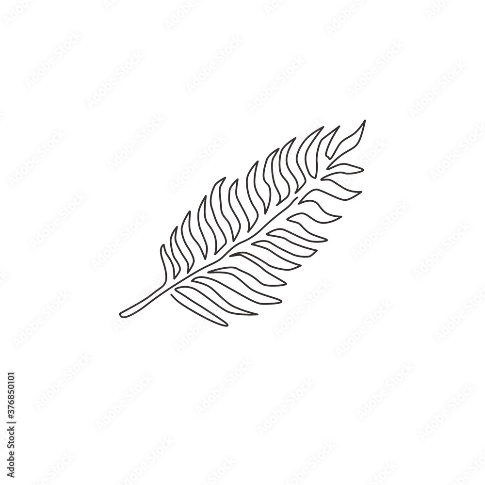 One continuous line drawing of tropical leaf fern plant. Printable ...
