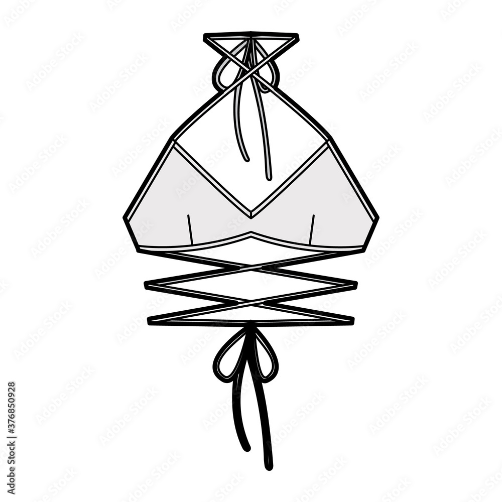 Bralette top technical fashion illustration with slender ties wrapped ...