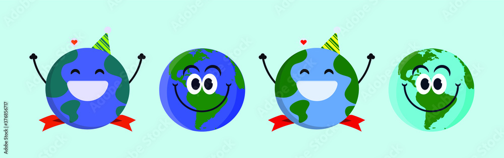 Cartoon cute smiling earth planet character isolated on blue background ...
