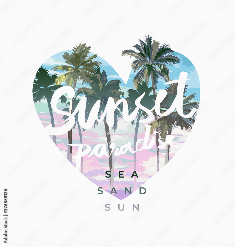 vector illustration of a tropical palm trees in heart shape Stock ...