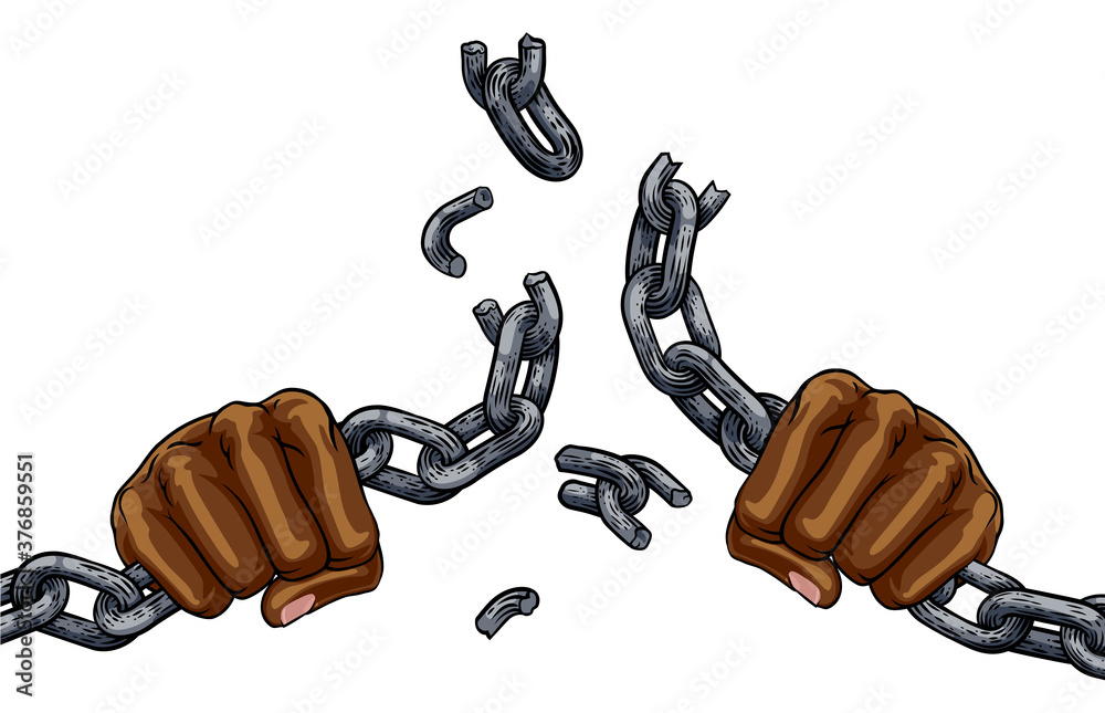 Hands in fists breaking a chain freedom concept design Stock Vector ...