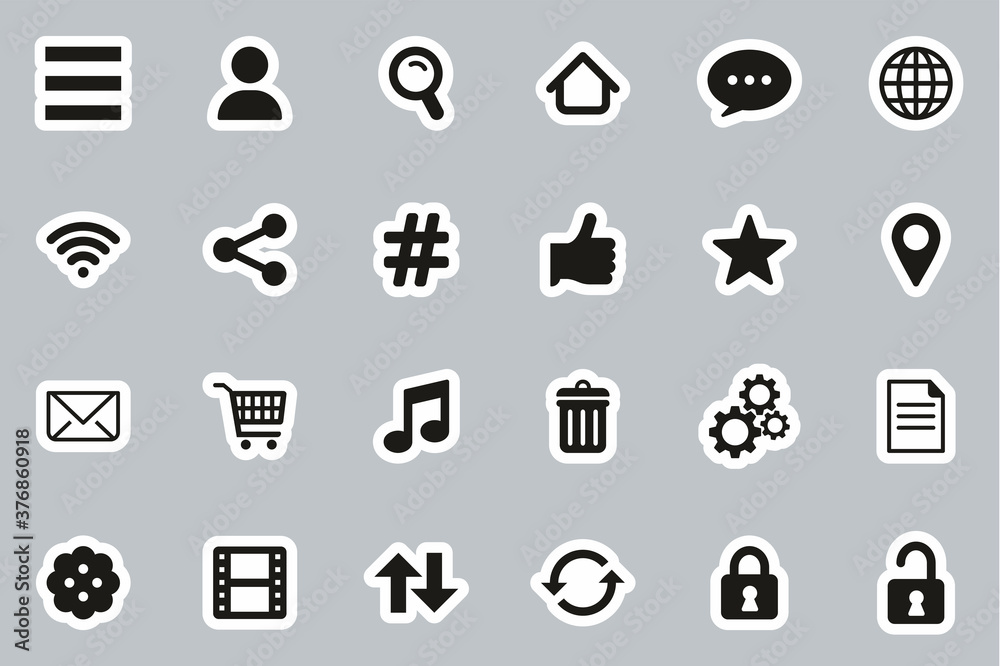 Toolbar & Menu Icons Black & White Sticker Set Big Stock Vector | Adobe ...