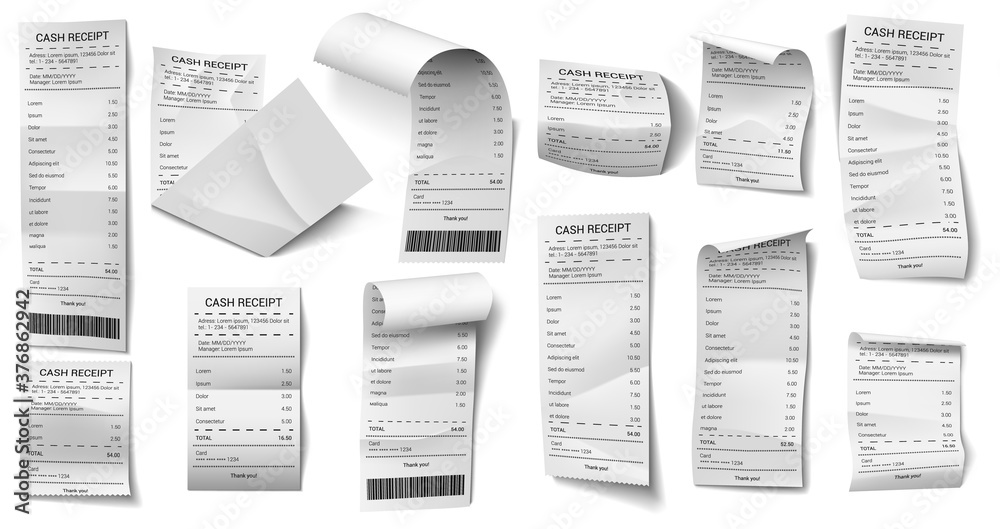 Realistic paper check. Shopping purchase paper bill, 3d financial check ...