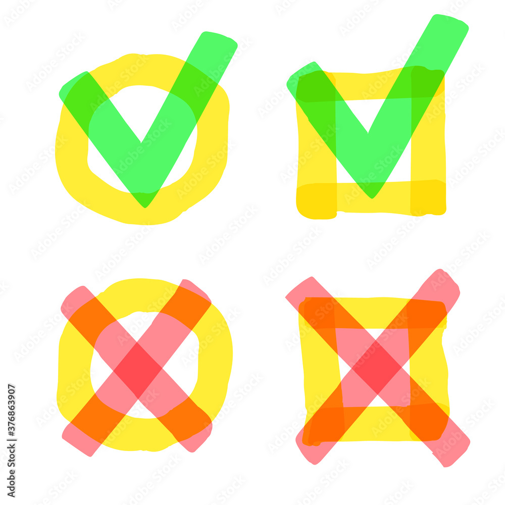 Highlight marker check marks. Check and cross highlight marker sign ...