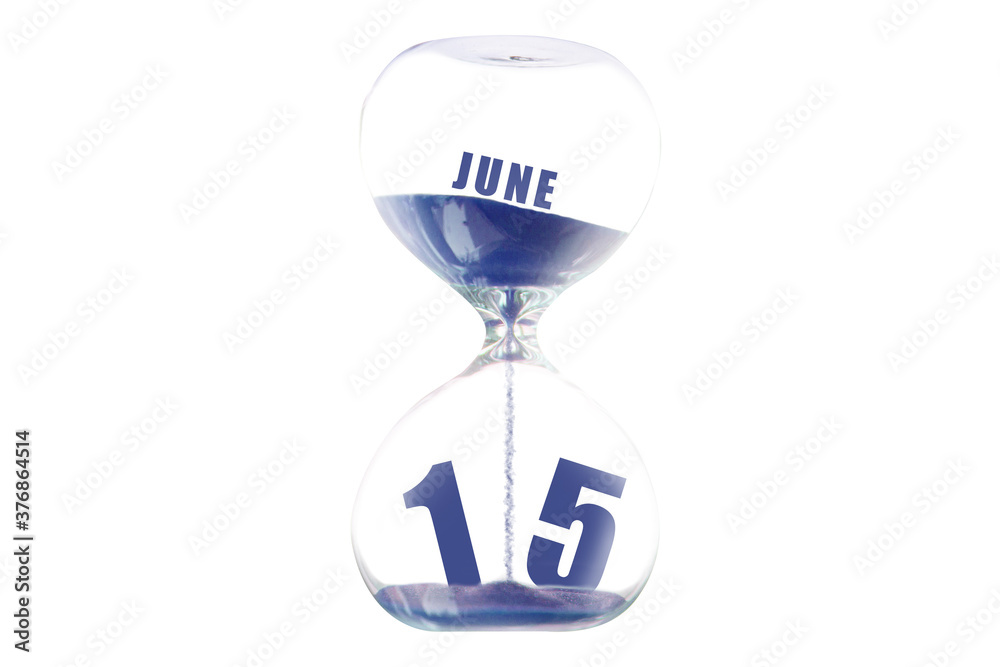 june 15th. Day 15 of month,Hour glass and calendar concept. Sand glass ...