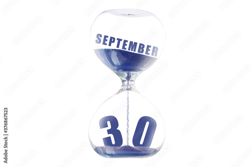 september 30th. Day 30 of month,Hour glass and calendar concept. Sand ...