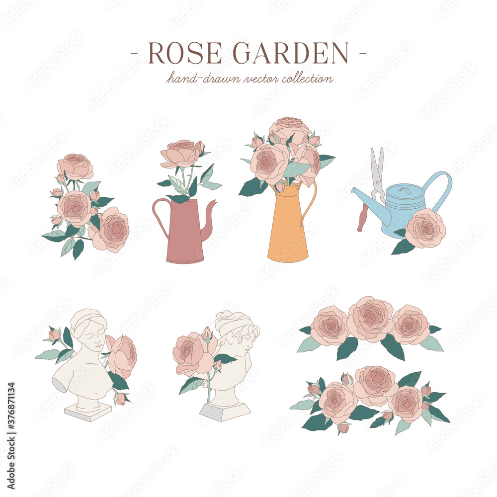 Rose Garden themed vector clipart. Soft color palette. Isolated on ...