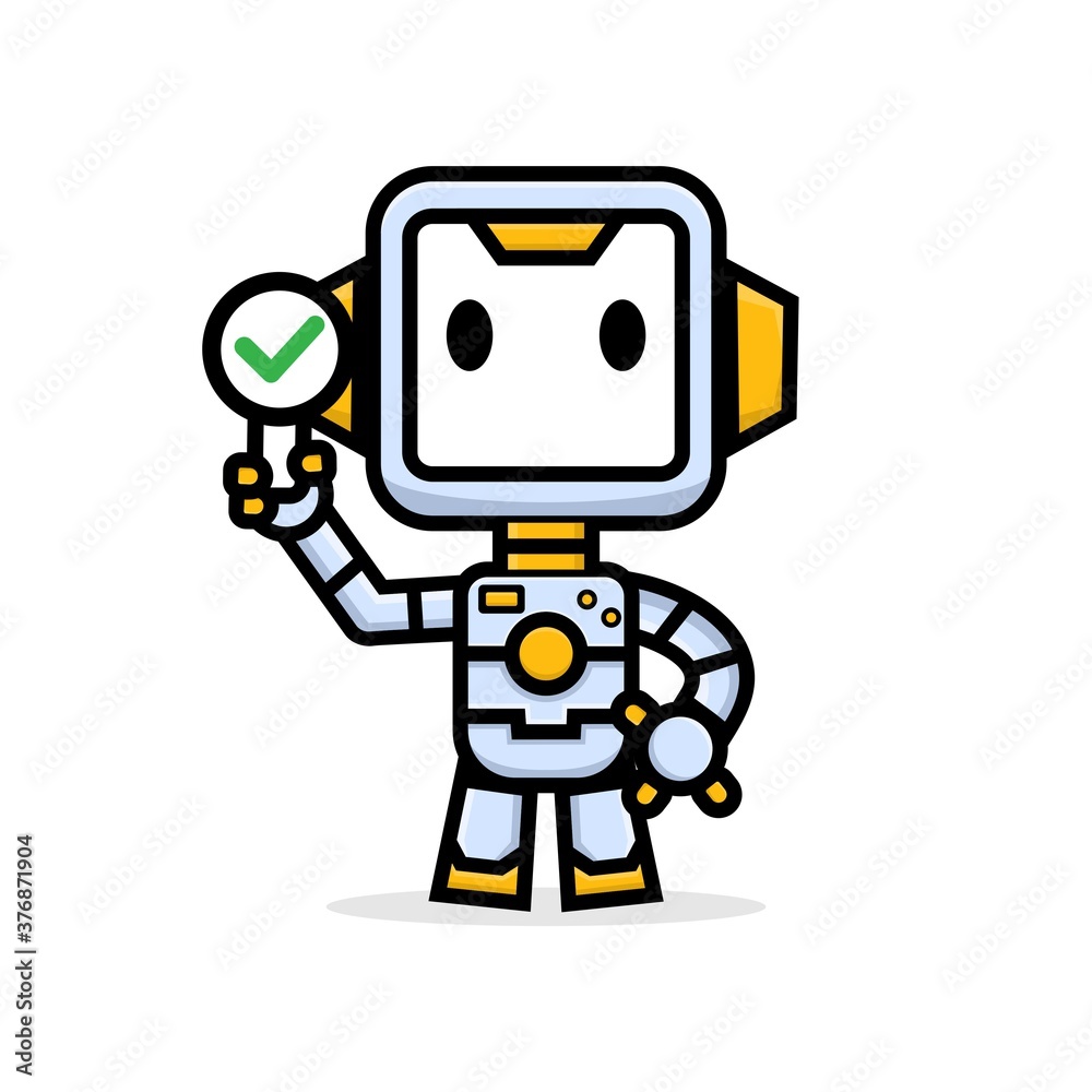 Cute characters friendly robot holding sign check mark Stock Vector ...