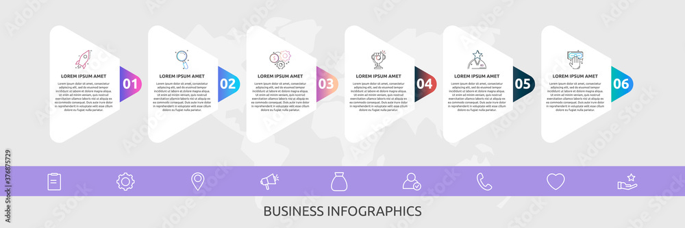 Infographics triangles with 6 steps, labels. Vector template uses for ...