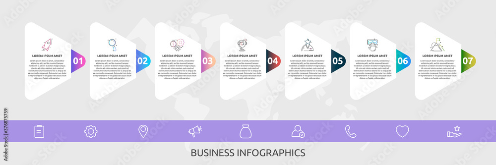 Infographics triangles with 7 steps, labels. Vector template uses for ...