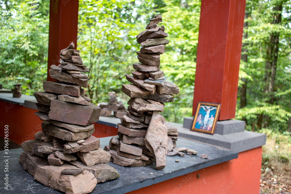 Small stone turrets by the wayside while hiking Stock Photo | Adobe Stock