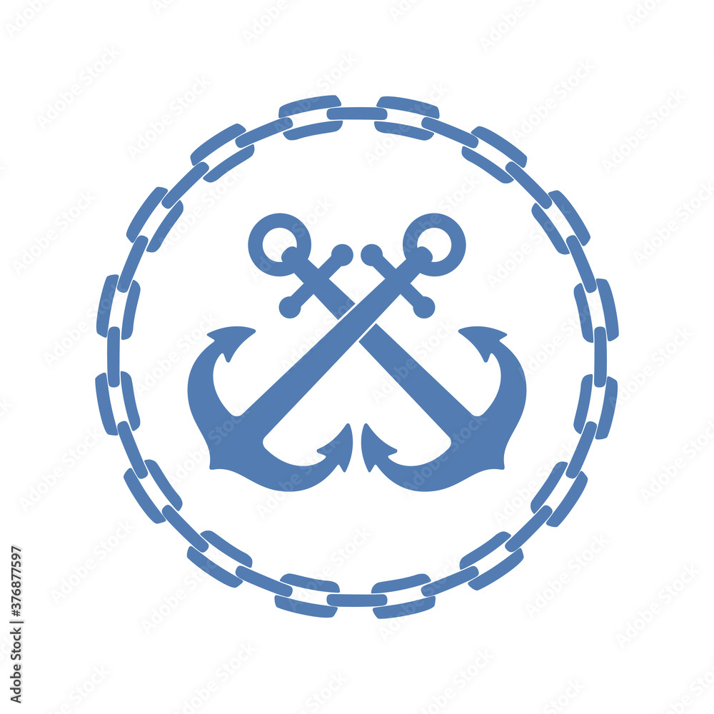 Crossed anchors in framing from chain. Anchors graphic sign isolated on ...