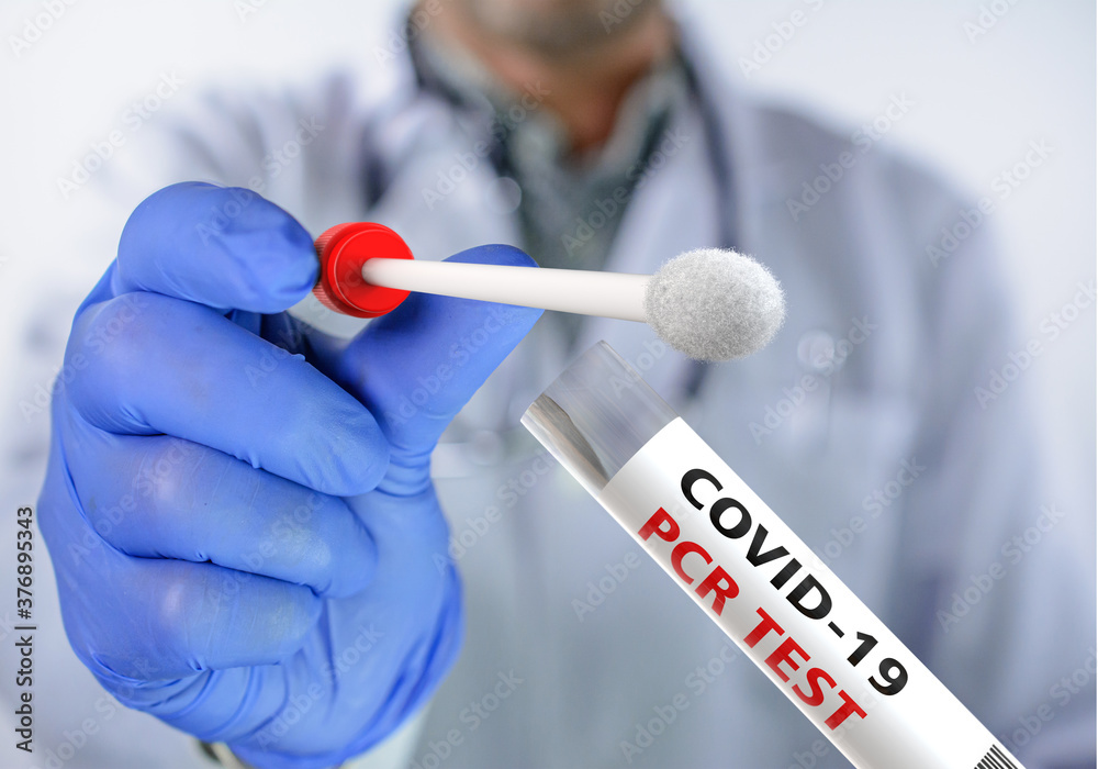 Medical has a PCR test Coronavirus COVID-19, collection process nasal ...