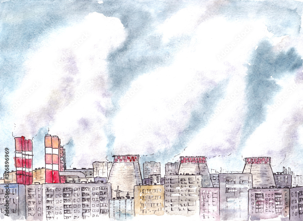 The realities of the modern city. High-rise residential buildings next ...