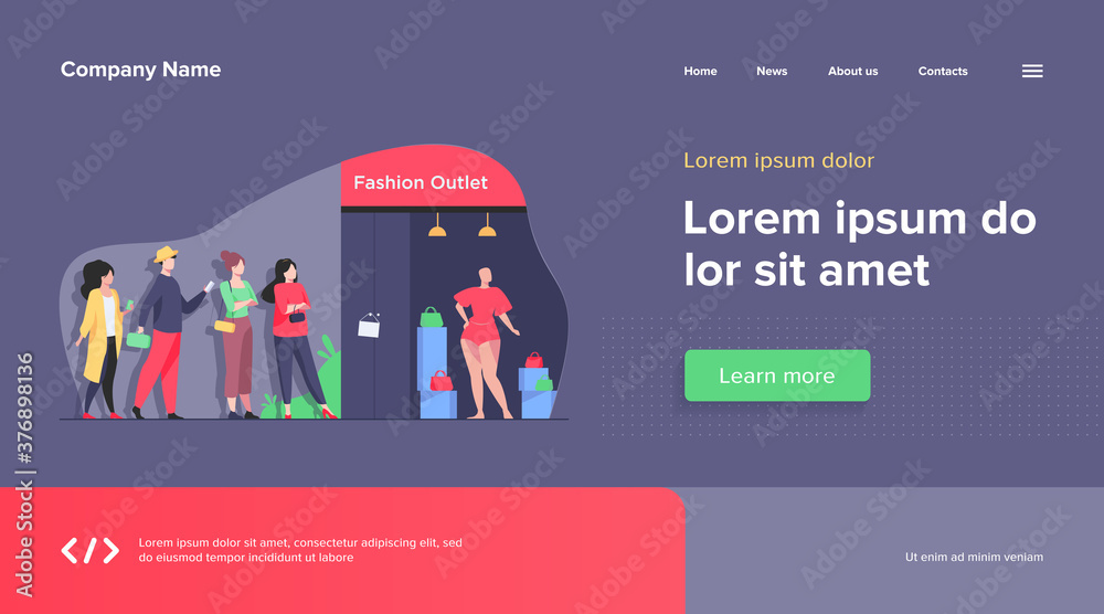 Queue of customers standing for sale at boutique window. People waiting ...