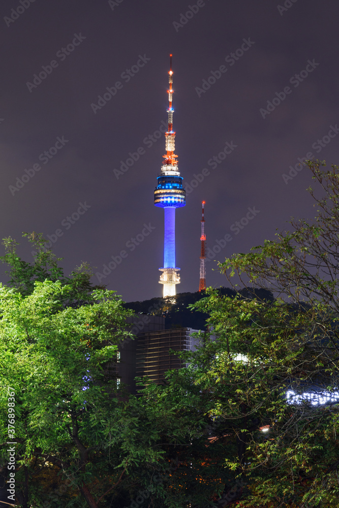 Awesome night view of Namsan Seoul Tower, Seoul, South Korea Stock ...
