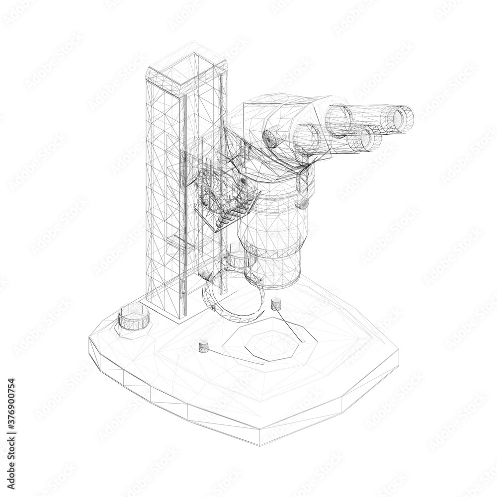 Wireframe of a microscope made of black lines isolated on a white ...