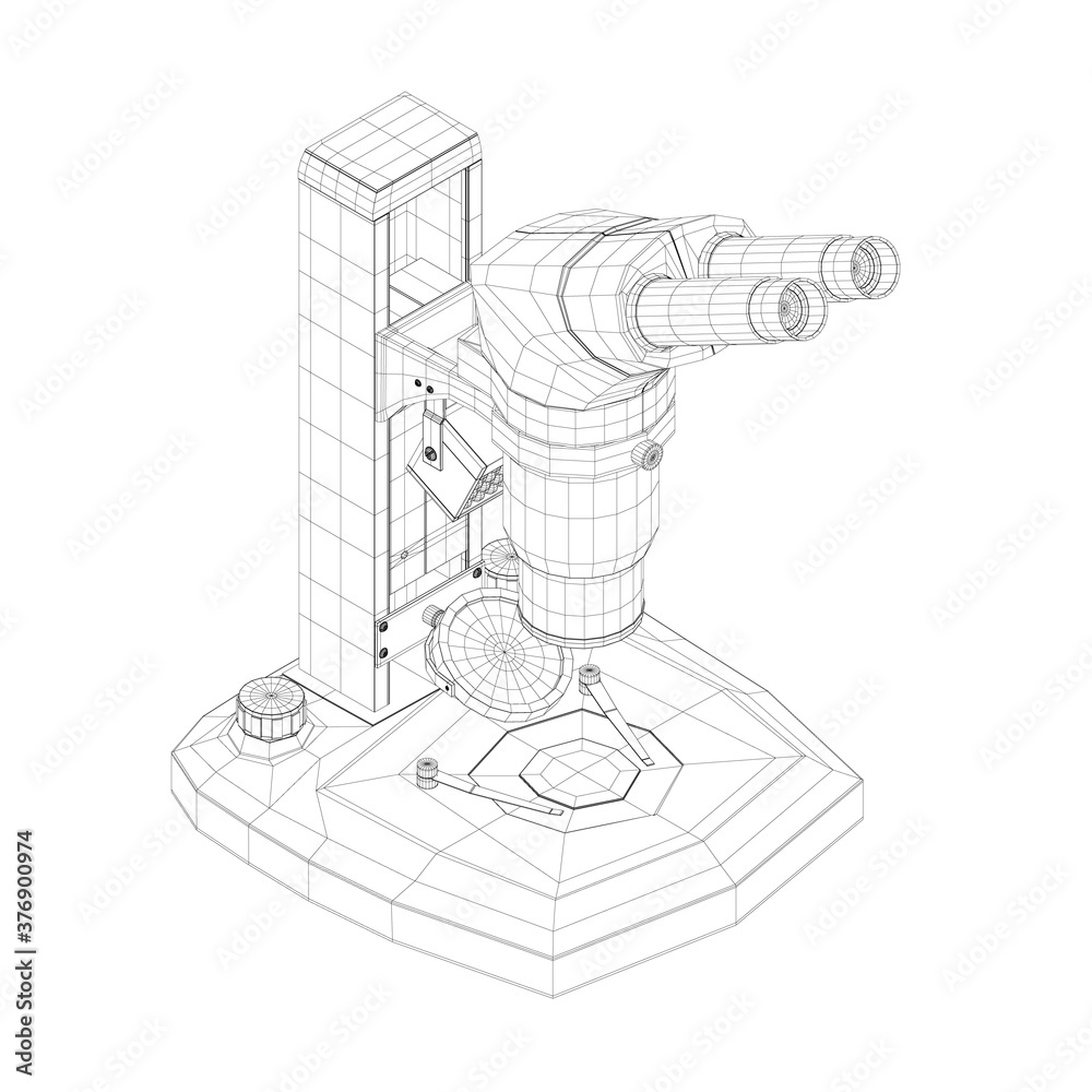 Vecteur Stock Wireframe of a microscope made of black lines isolated on ...