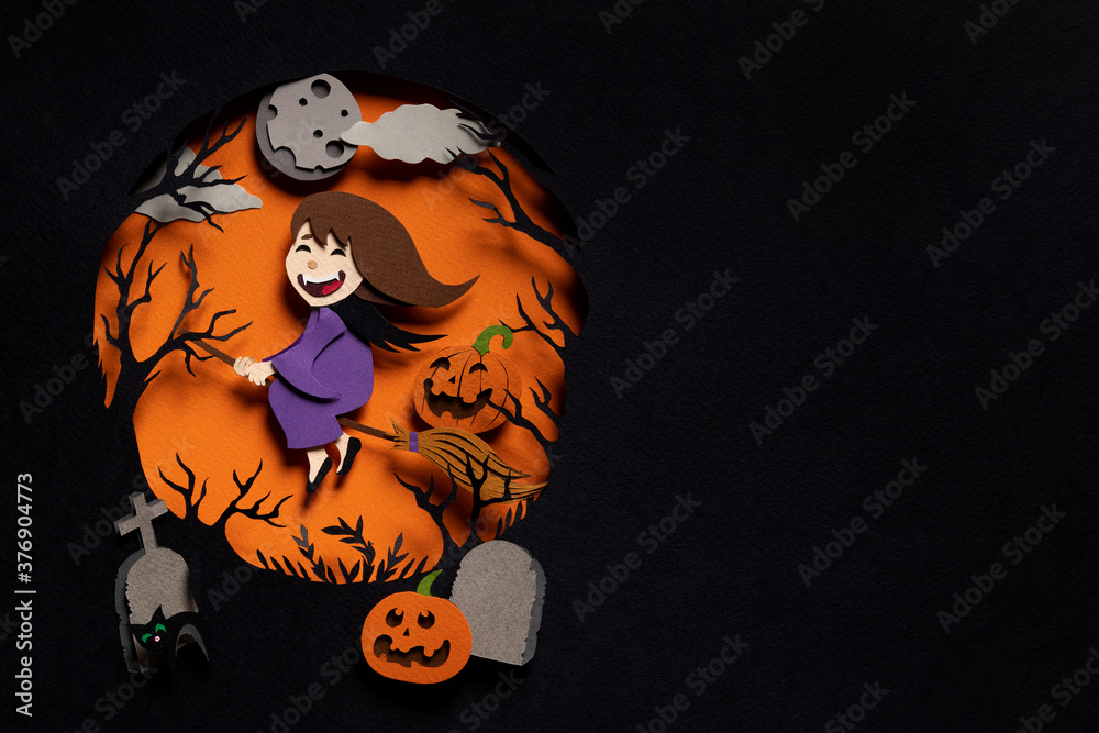 Celebration Halloween theme with witch flying on broomstick with ...