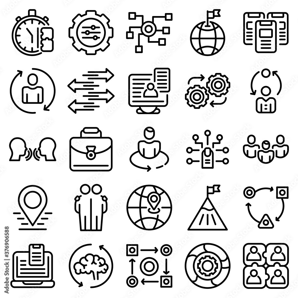 Adaptation icons set. Outline set of adaptation vector icons for web ...