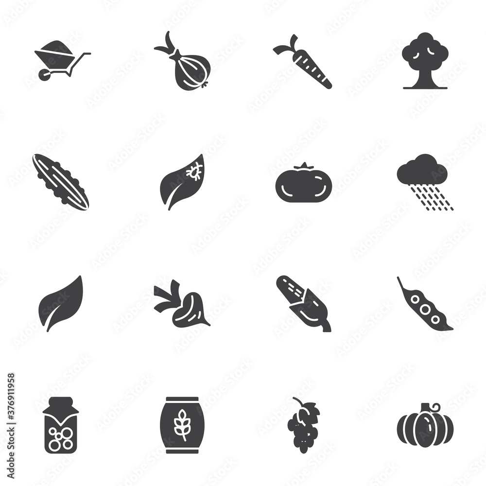 Agriculture harvest vector icons set, modern solid symbol collection ...