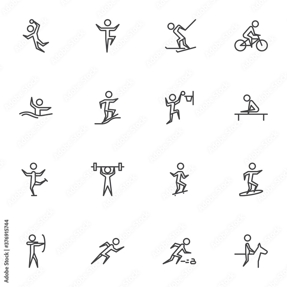 Sport, activity line icons set, summer and winter sport outline vector ...