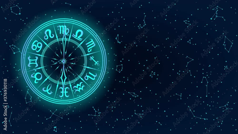Vidéo Stock Rotating Round Frame with Zodiac Sign. Blue Horoscope ...