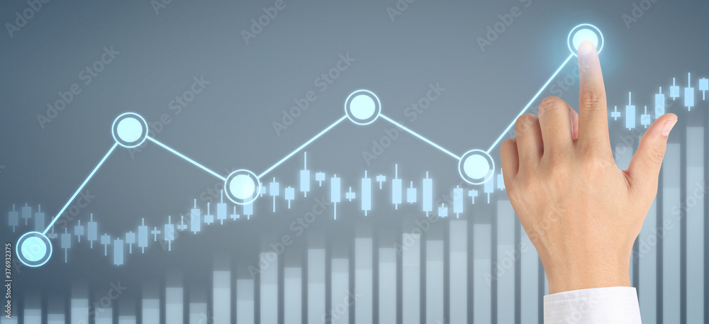 Businessman plan graph growth and increase of chart positive indicators ...