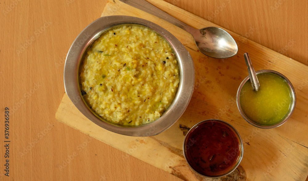 Tasty South Indian Pongal with chutney and ghee for breakfast Stock ...