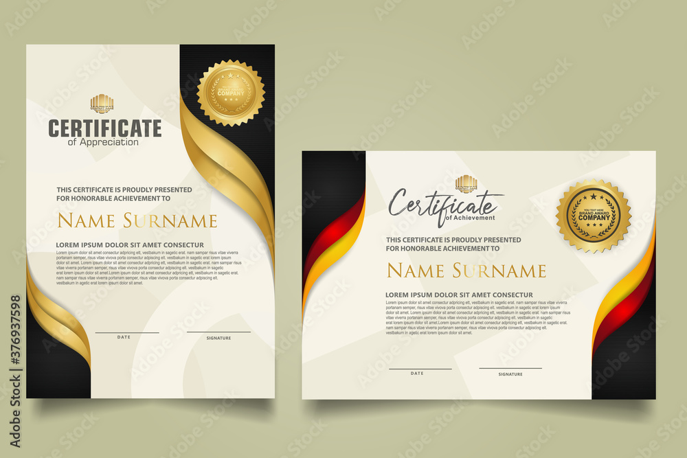 set vertical and horizontal certificate template with wave ornament and modern texture pattern ...