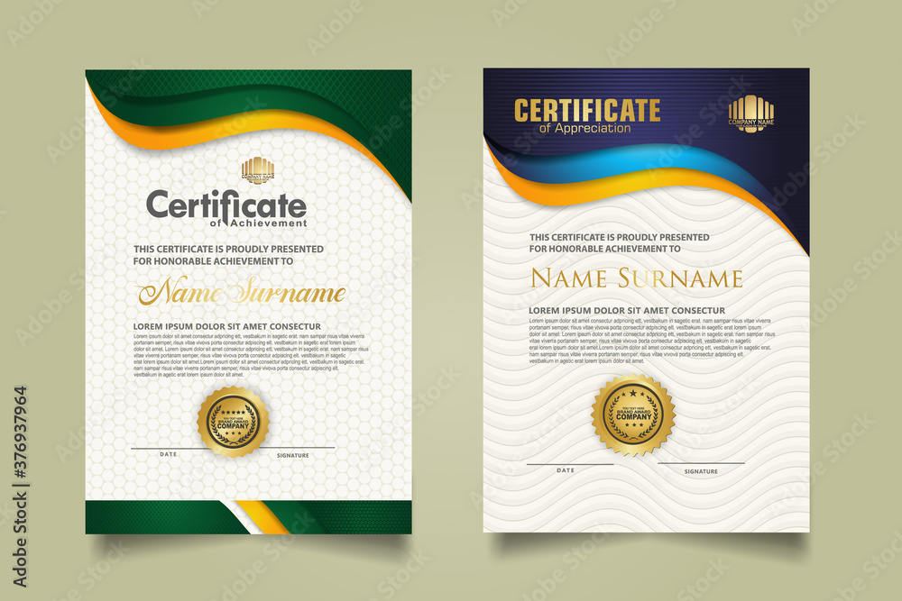set vertical and horizontal certificate template with wave ornament and modern texture pattern ...