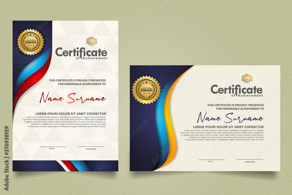 set vertical and horizontal certificate template with wave ornament and modern texture pattern ...