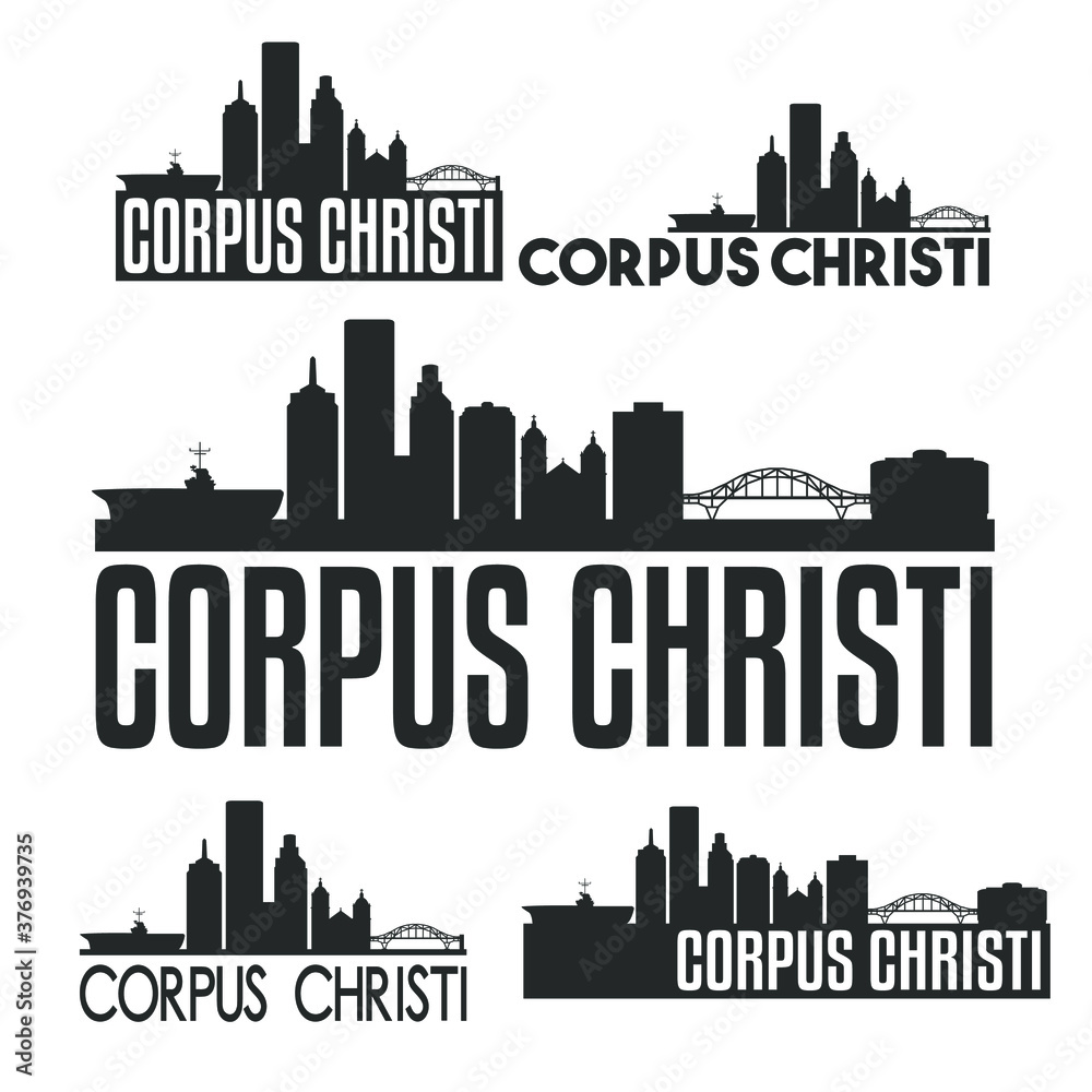 Corpus Christi Texas Flat Icon Skyline Vector Silhouette Design Set ...