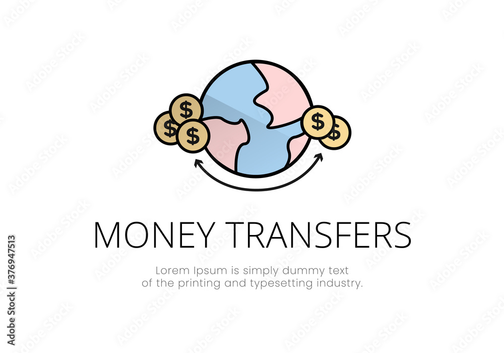 Finance. Vector illustration of a money transfer logo. Planet, on the ...