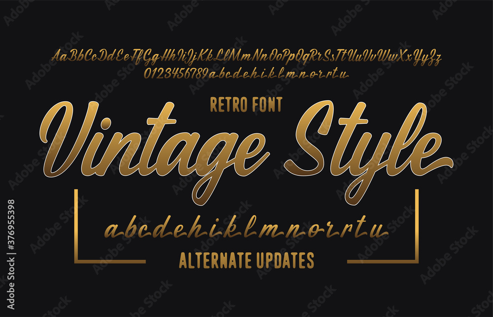 "Vintage Style". Original Brush Script Font With Added Gold Gradient ...
