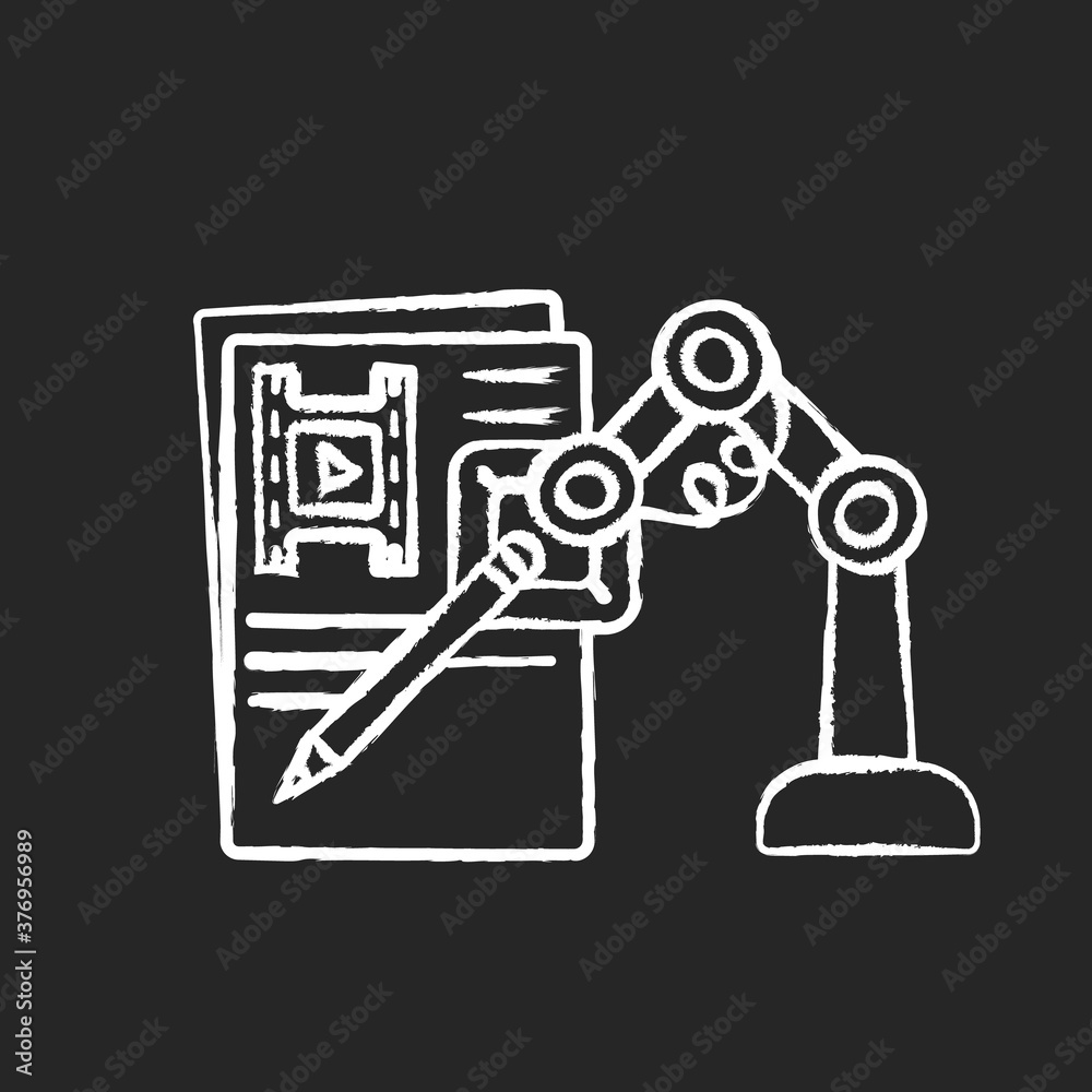 AI written screenplay chalk white icon on black background. Innovative ...