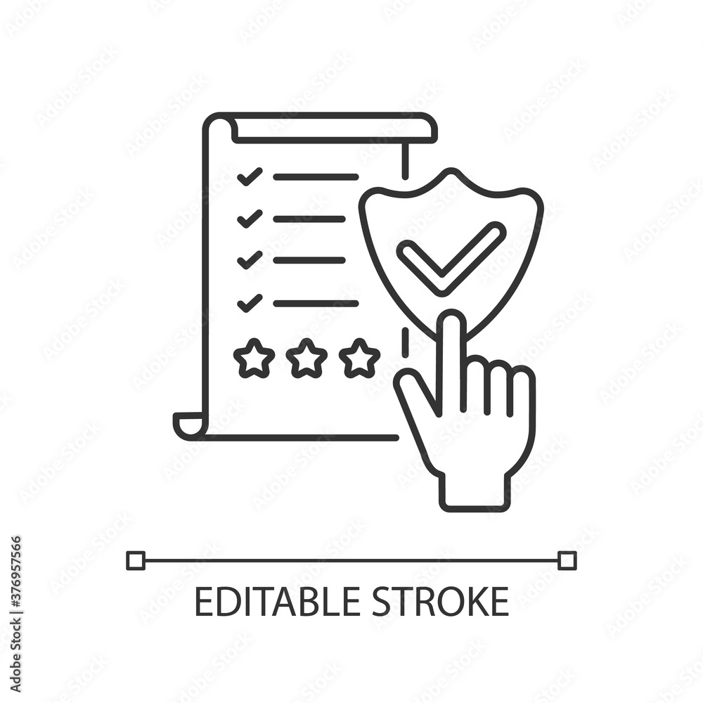 Regulatory compliance linear icon. Legal policy. Verification with ...