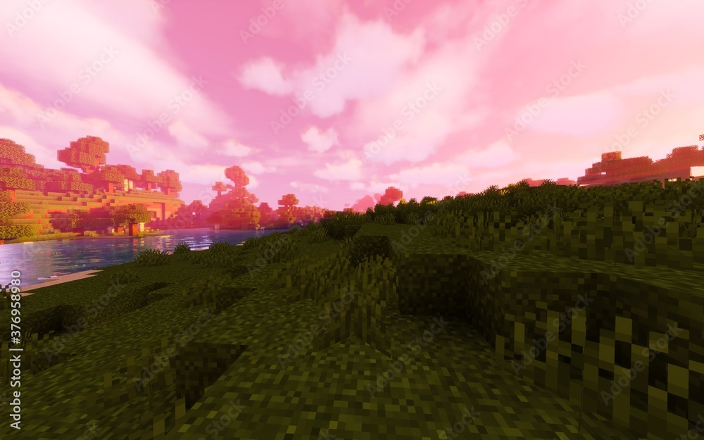 Paysage plaine Minecraft #2 Stock Illustration | Adobe Stock