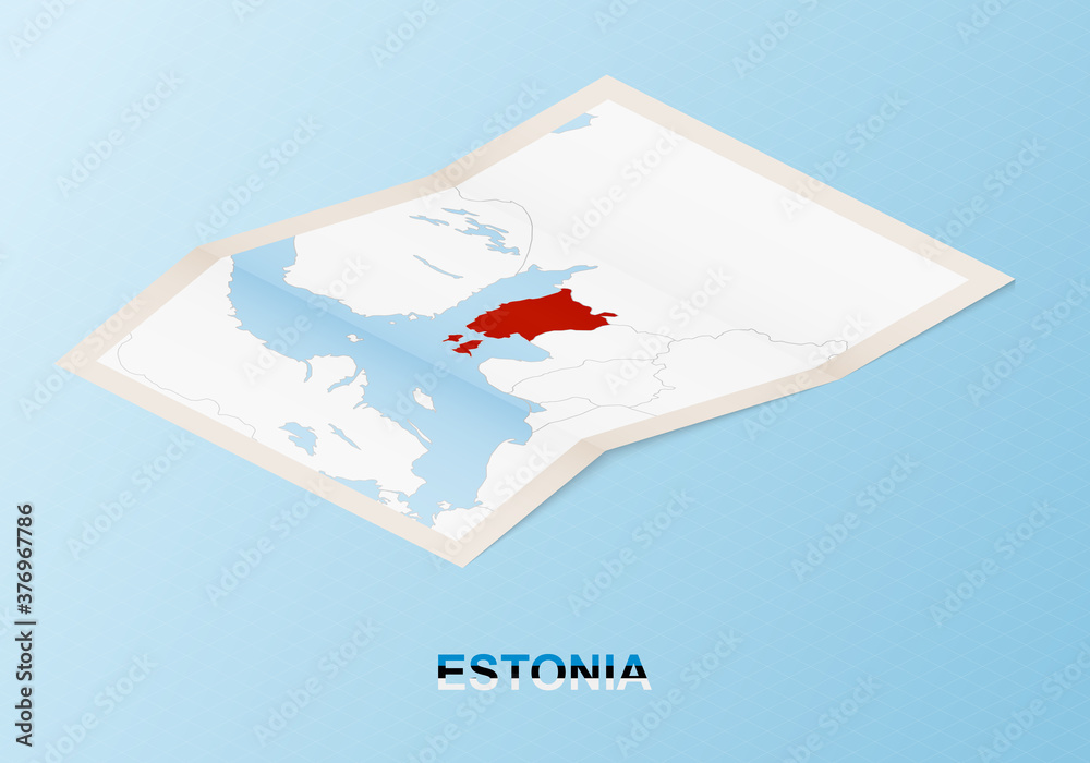 Folded paper map of Estonia with neighboring countries in isometric ...