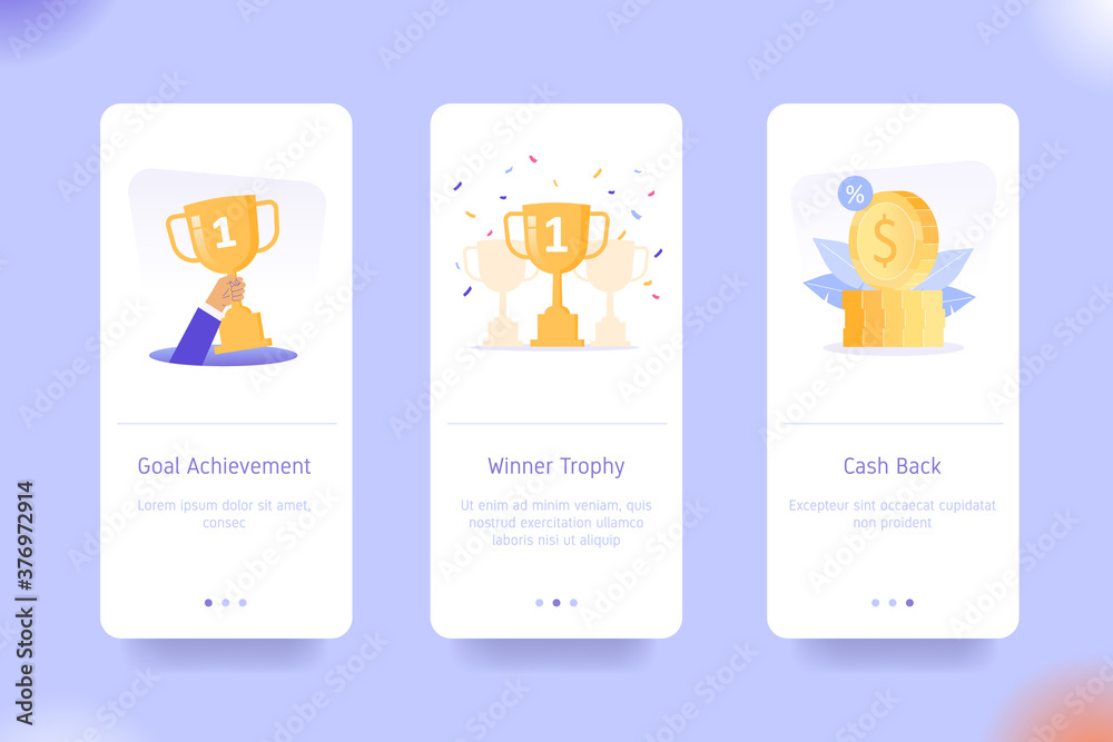 Application design set for Goal Achievement, Winner Trophy and Cash ...